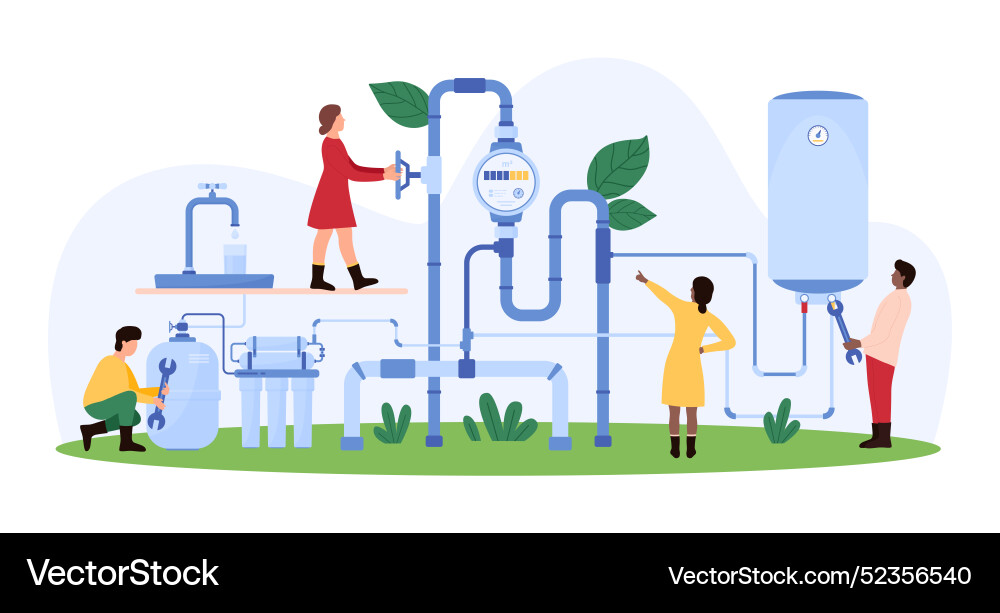 Installation of domestic water supply system tiny Vector Image