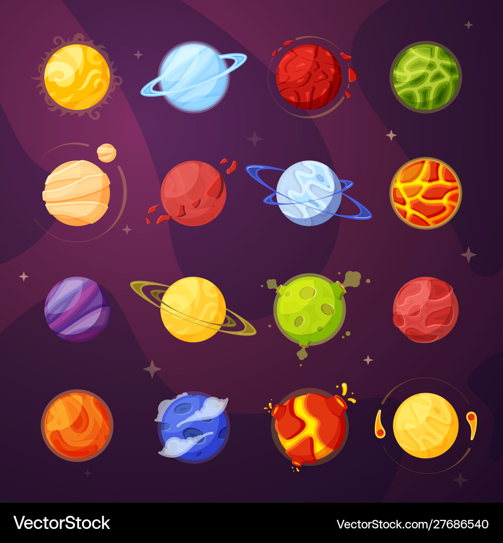 Planets in outer space cartoon Royalty Free Vector Image