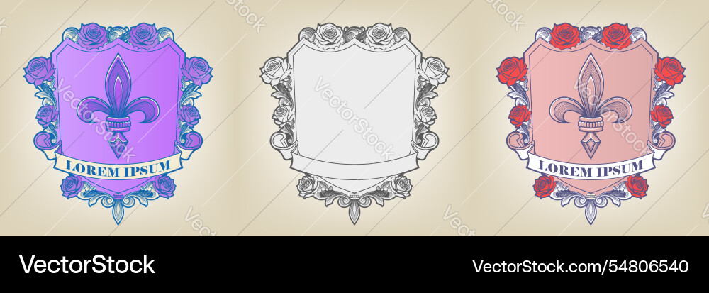 Set heraldic coats of arms or emblems shield Vector Image