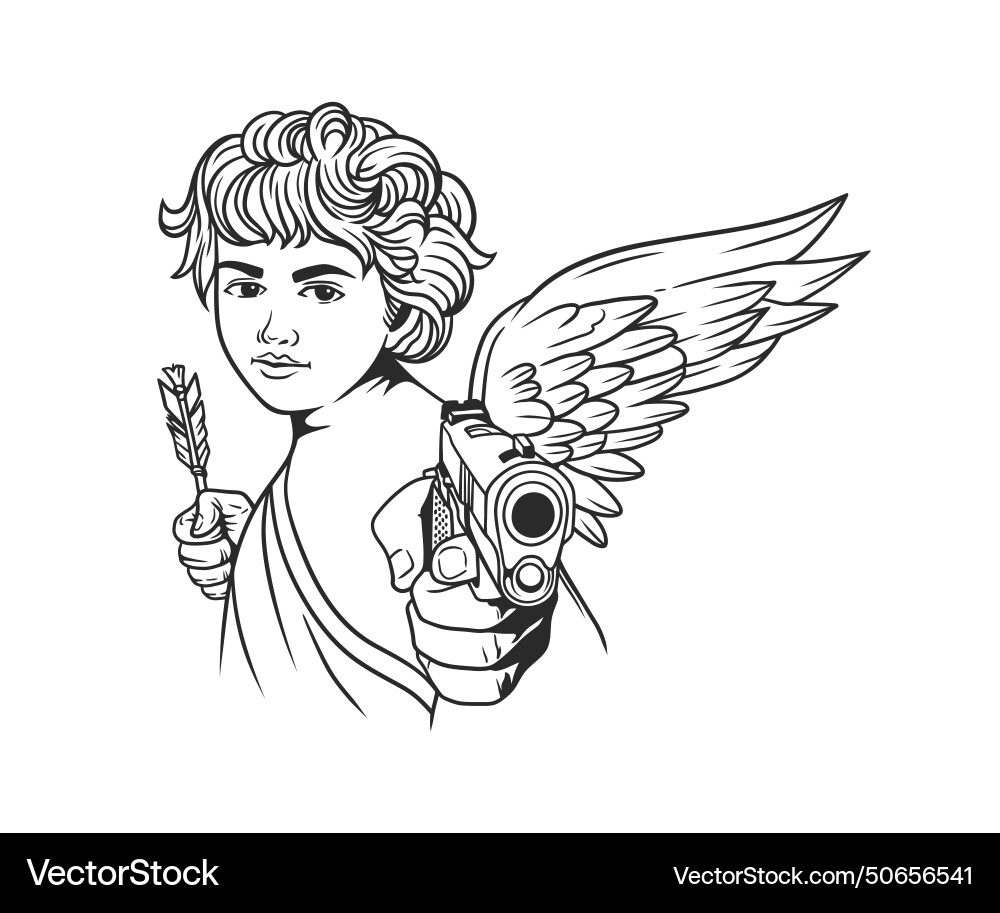 Beautiful face cupid angel with wings pointing Vector Image