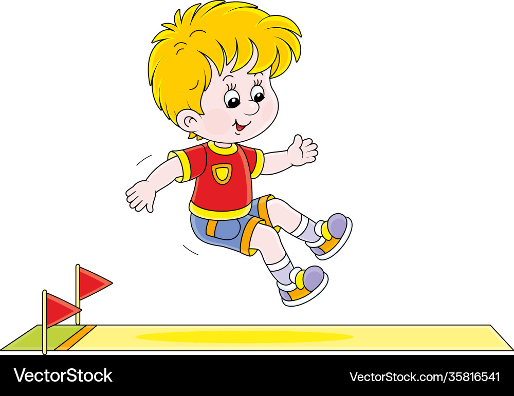 Cheerful little boy in a long jump Royalty Free Vector Image