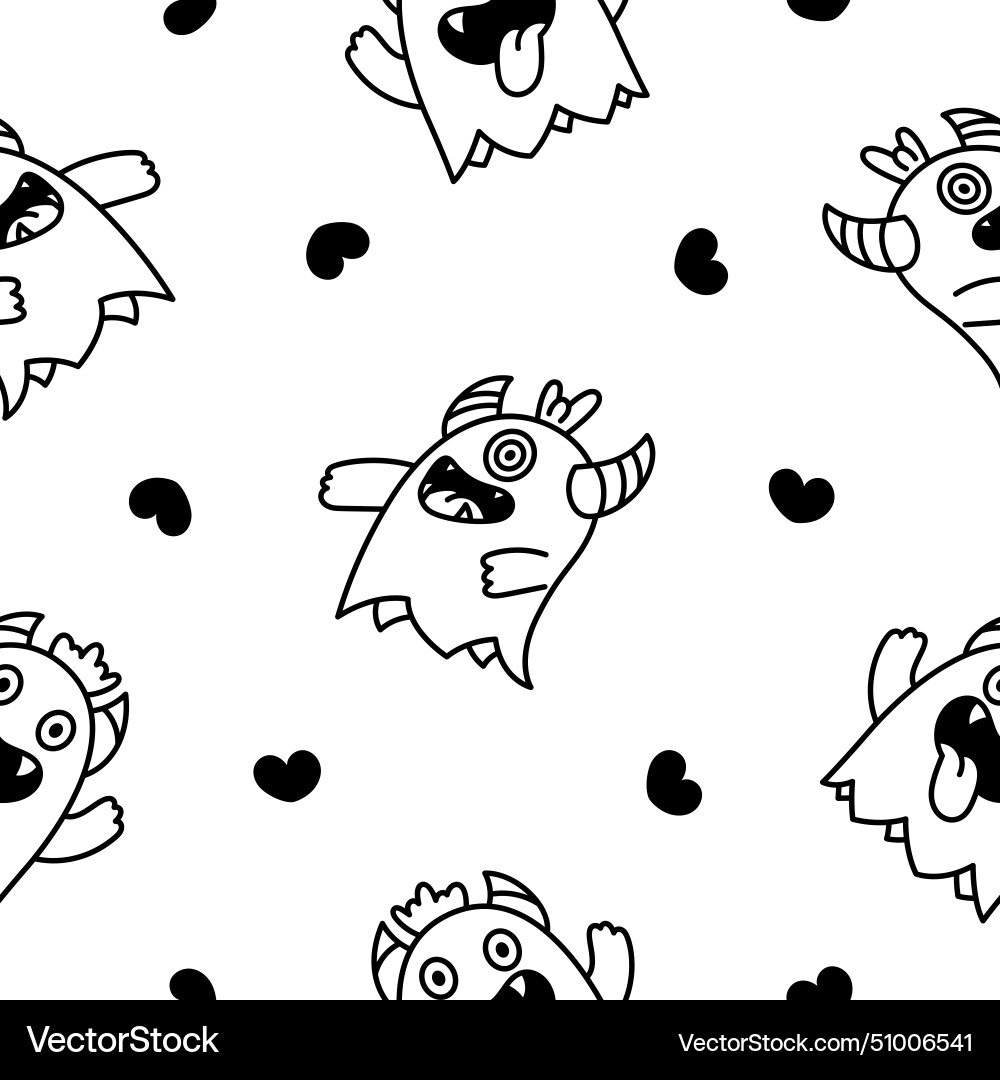 Cute monster seamless pattern coloring page Vector Image
