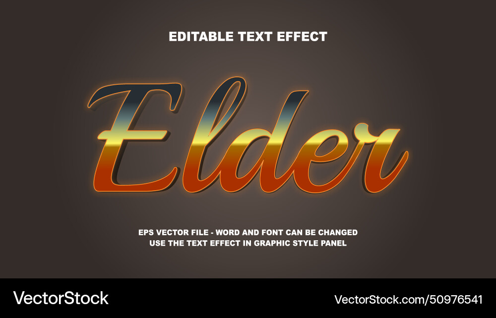 Editable text effect elder 3d template Royalty Free Vector