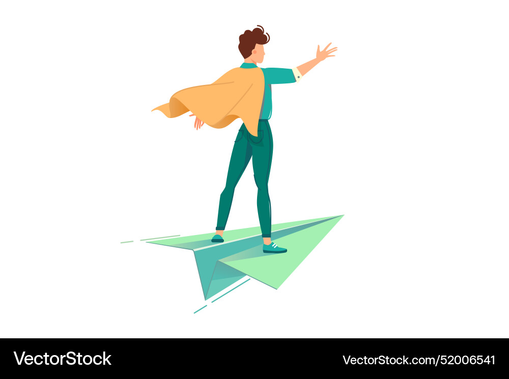 Man flies standing on a paper airplane Royalty Free Vector