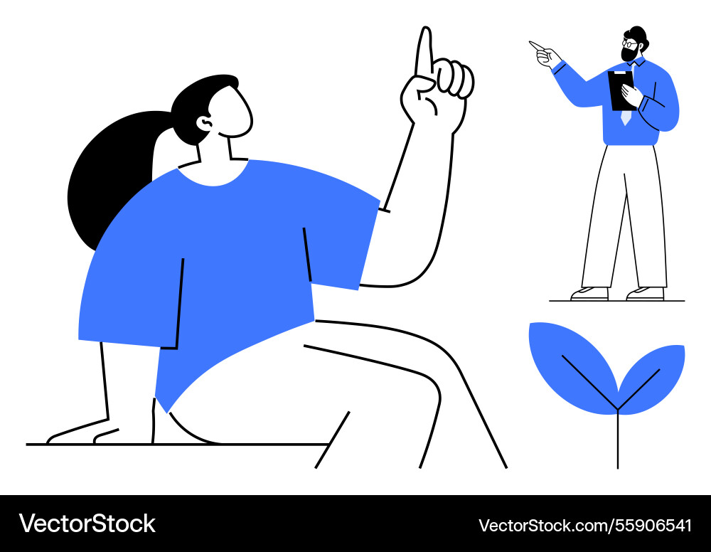 Person proposing idea with mentor providing Vector Image