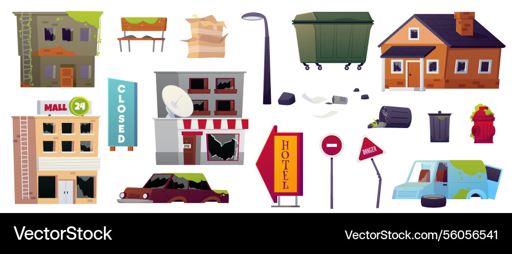 Set of destruction natural disaster post Vector Image