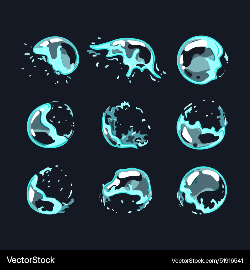 Soap bubble explosion set cartoon Royalty Free Vector Image