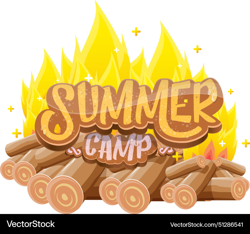 Summer camp cartoon logo with campfire Royalty Free Vector