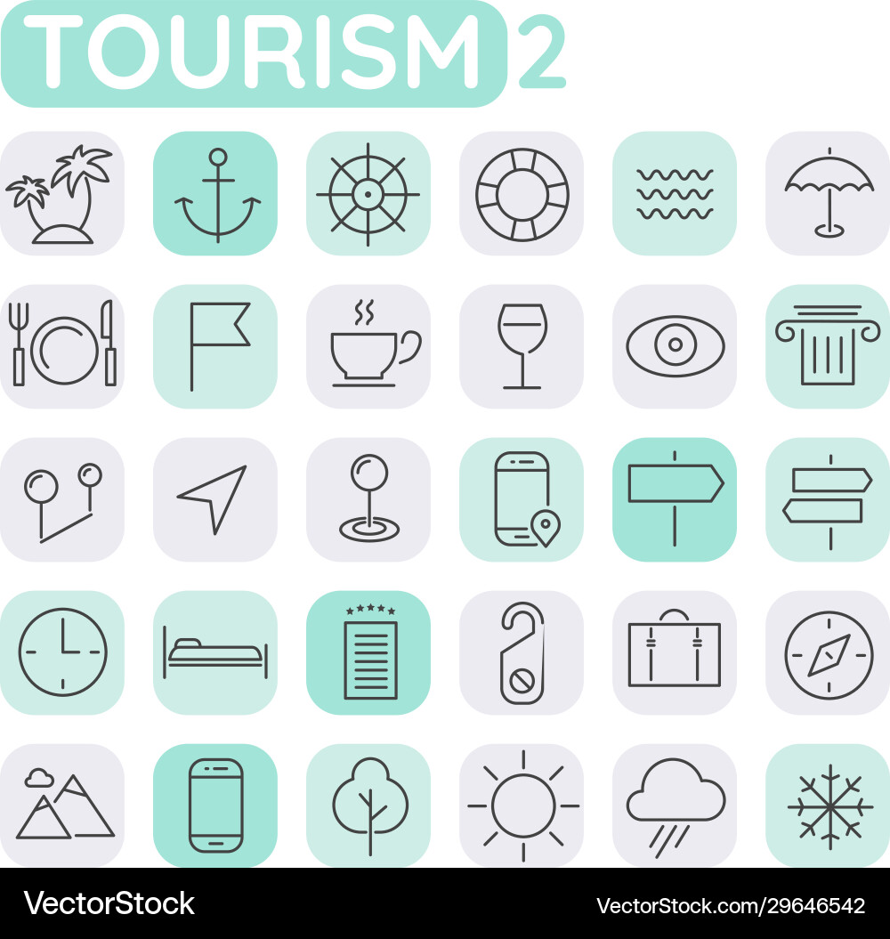 Inline tourism icons collection trendy linear Vector Image