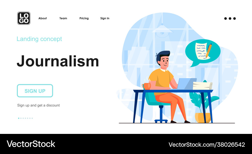 Journalism web concept journalist writes article Vector Image