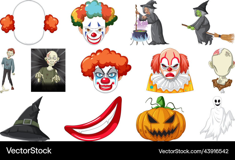 Set of horror halloween objects and cartoon Vector Image