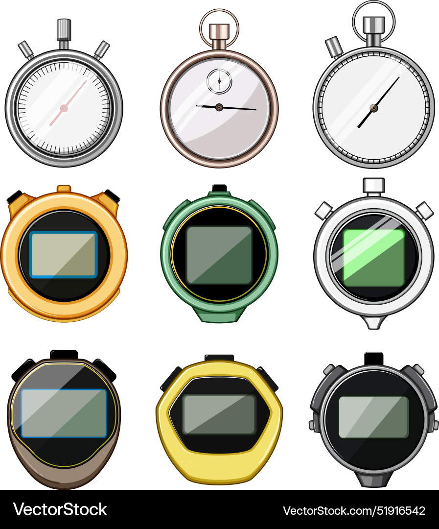 Stopwatch set cartoon Royalty Free Vector Image
