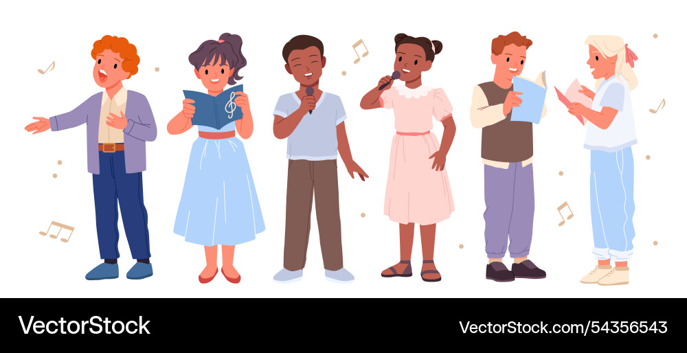 Children singing song in choir set diverse group Vector Image