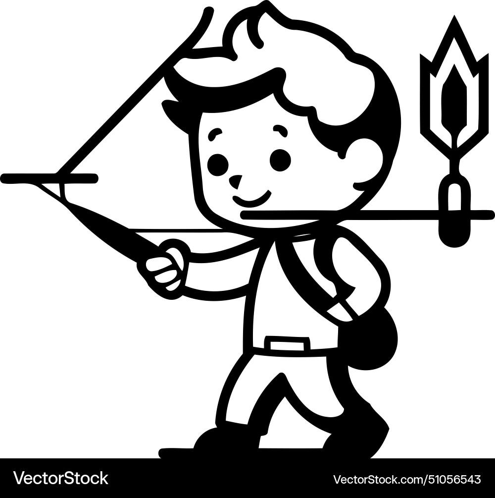 Cute boy with bow and arrow flat style Royalty Free Vector