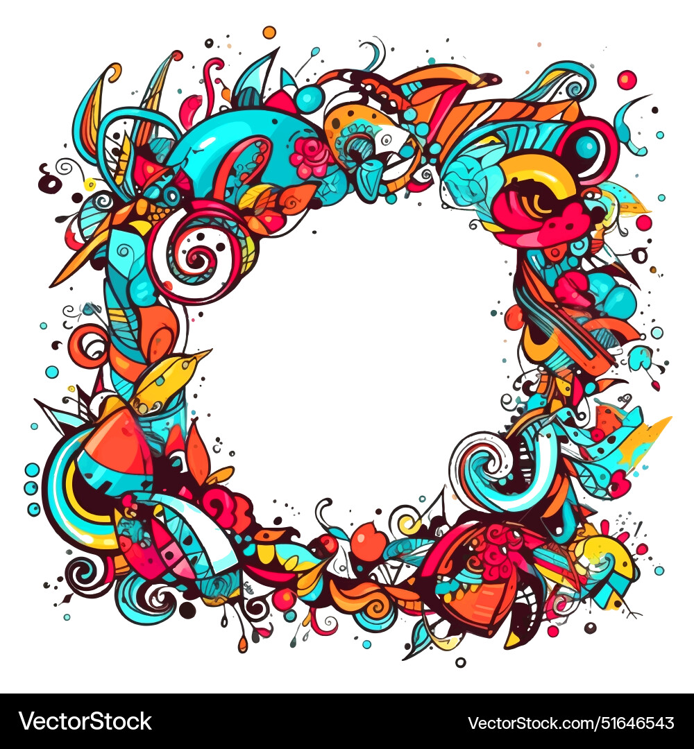 Graffiti painted colorful floral frame border Vector Image