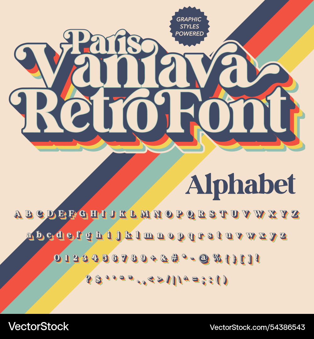 Groovy retro vintage display bold font alphabet Vector Image