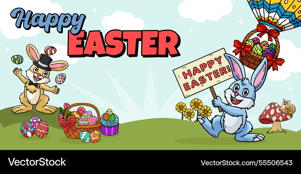 Happy easter egg hunting poster panoramic banner Vector Image