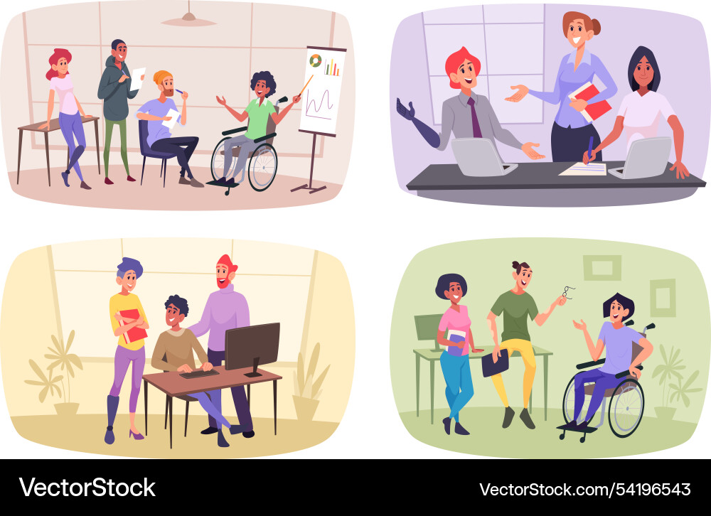 Inclusive workers disability people at working Vector Image