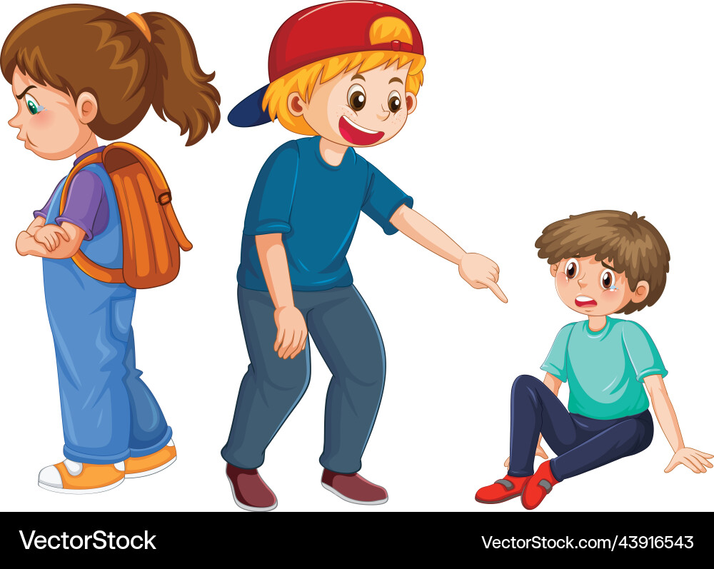 Little boy abused by other kids Royalty Free Vector Image