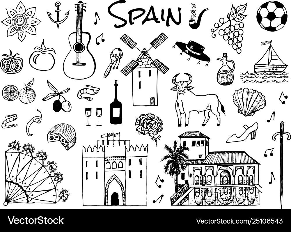 Spanish traditional symbols and objects set Vector Image