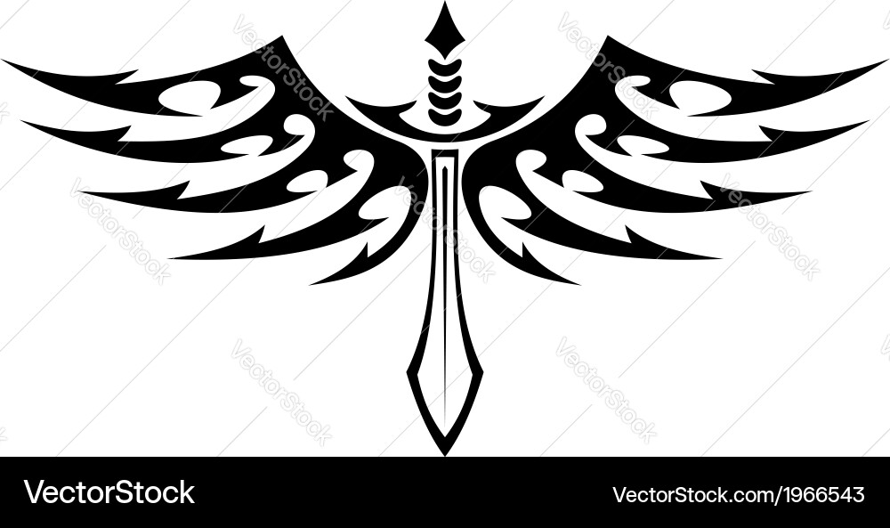 Winged Sword with Barbed Feathers Royalty Free Vector Image