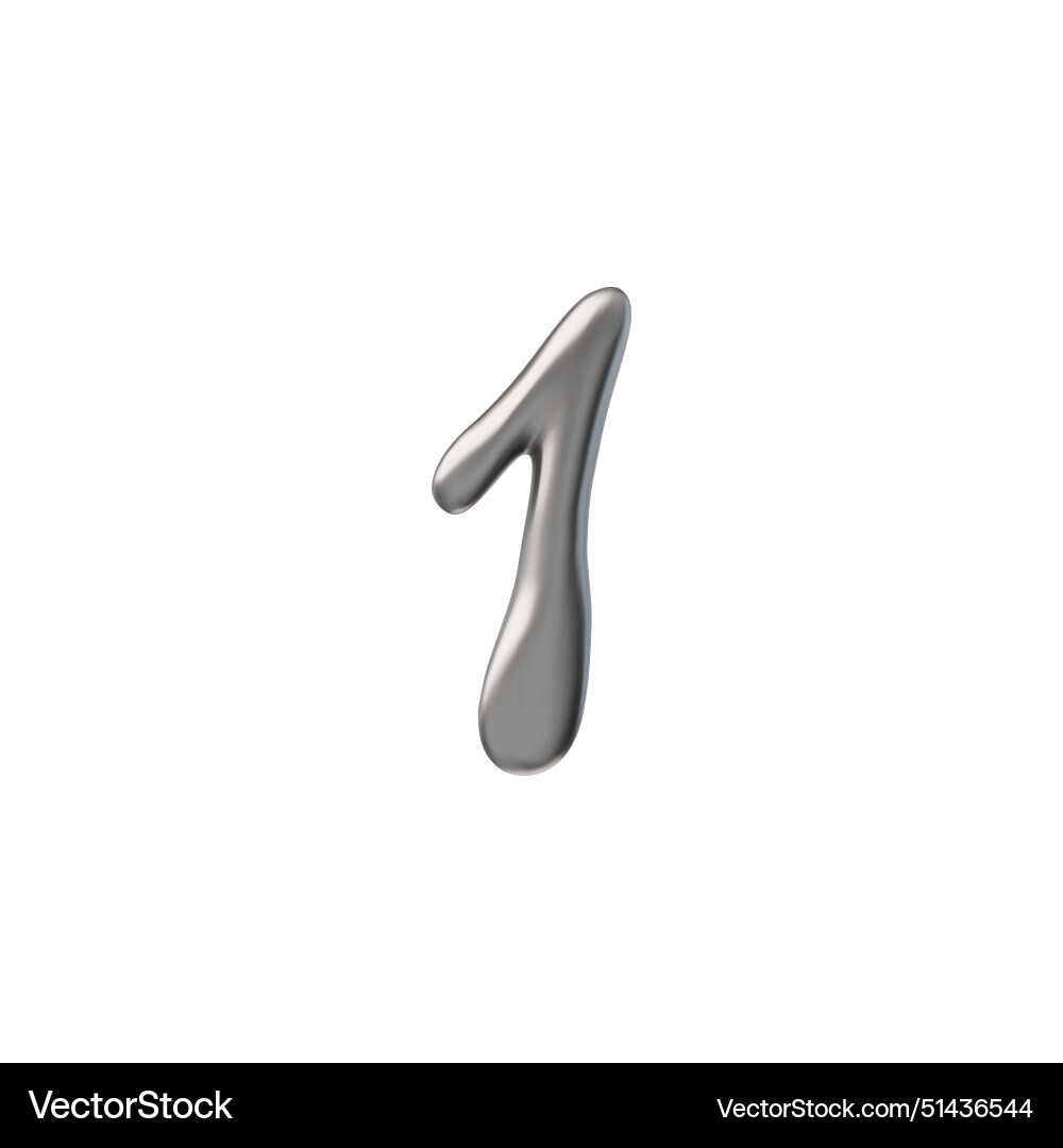 3d glossy silver number 1 one with liquid metal Vector Image