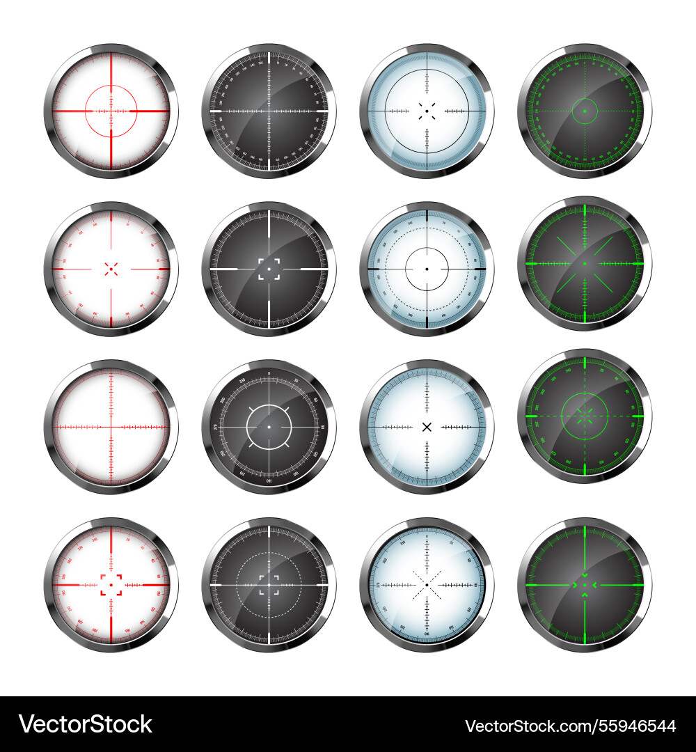 Chrome weapon sights sniper rifle optical scopes Vector Image