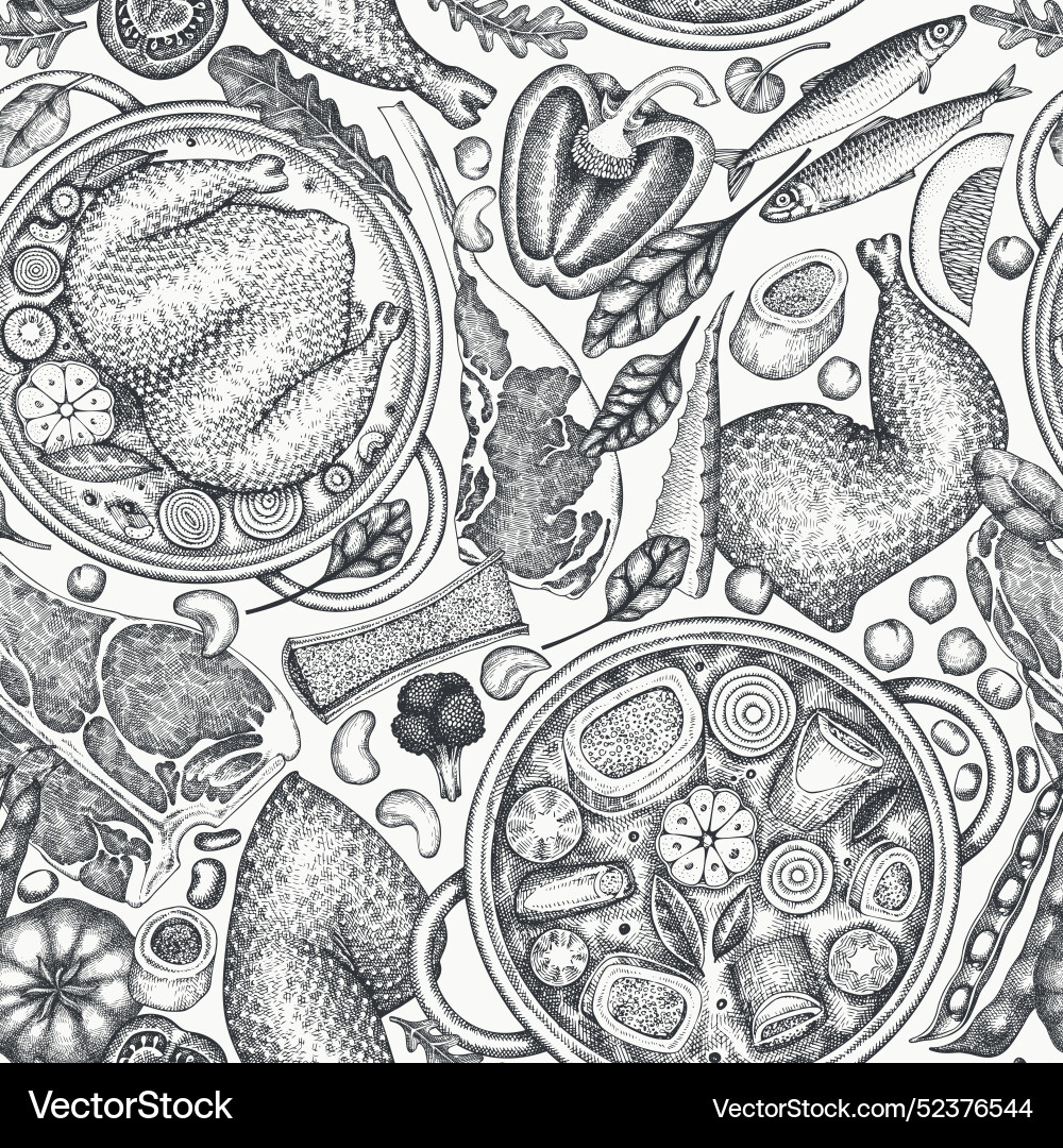 Collagen diet food seamless pattern hand drawn Vector Image