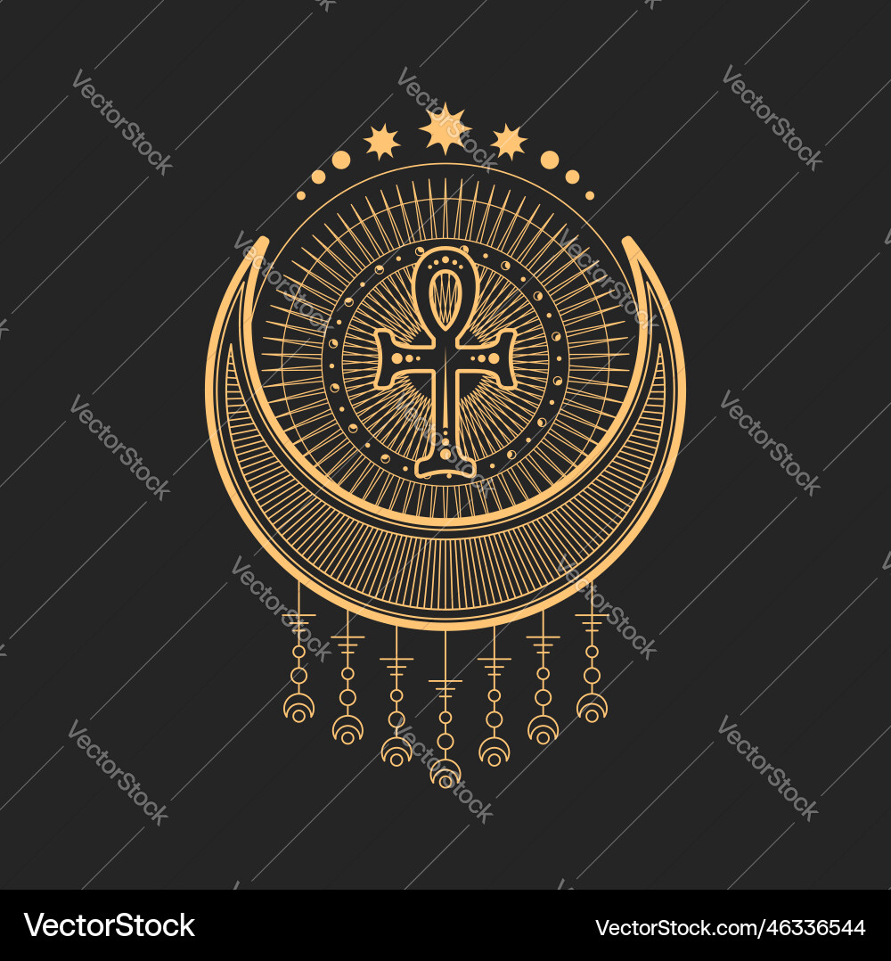 Crescent and moon esoteric symbols egyptian ankh Vector Image