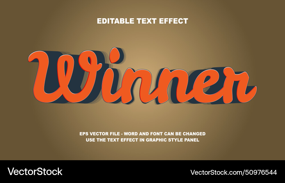Editable text effect winner 3d template Royalty Free Vector