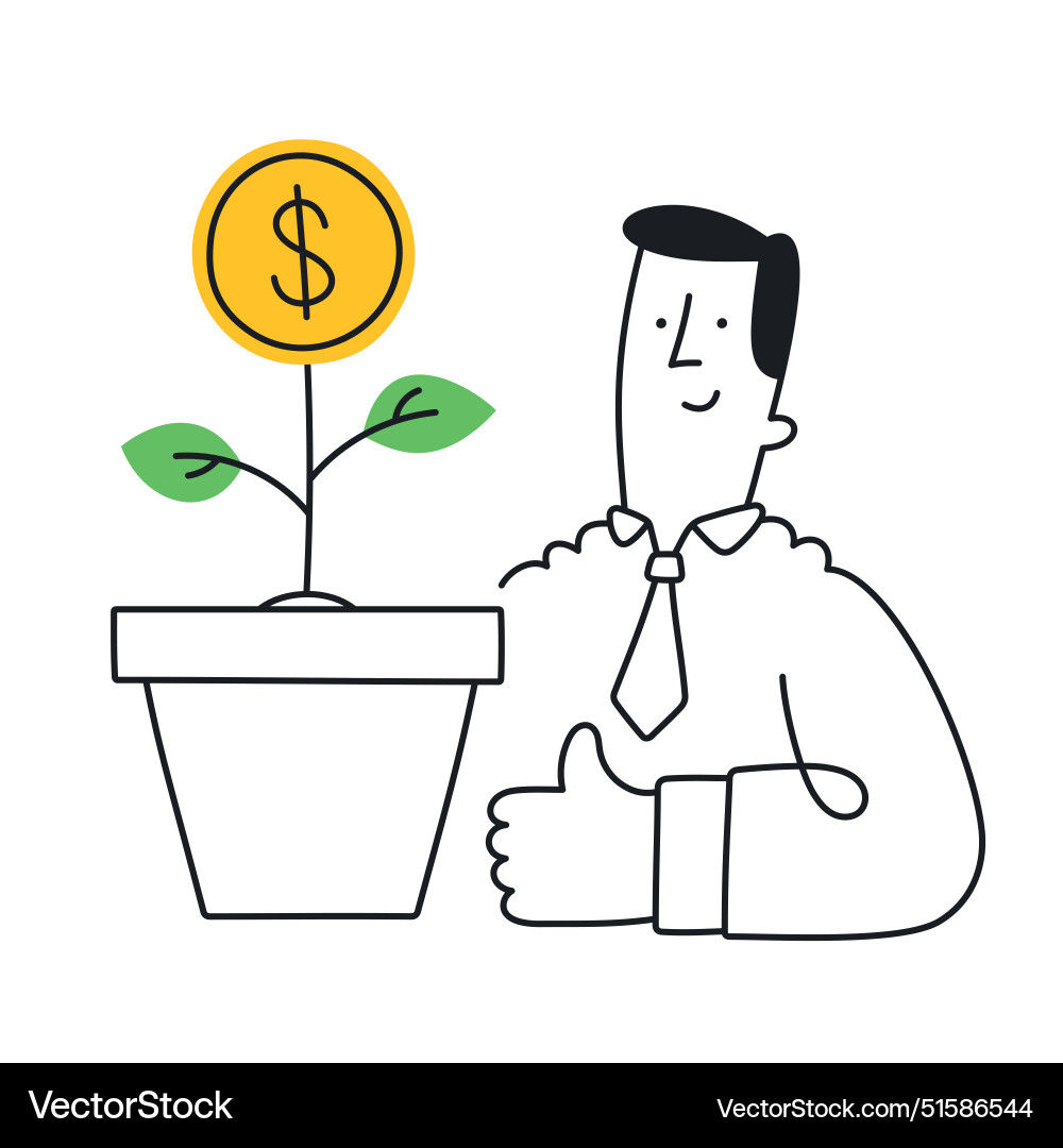 Entrepreneur with money plant - doodle style Vector Image