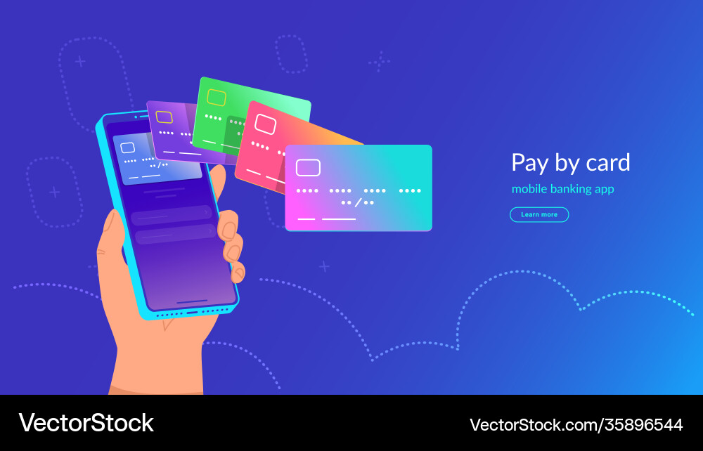 Mobile banking app and payment credit card via Vector Image