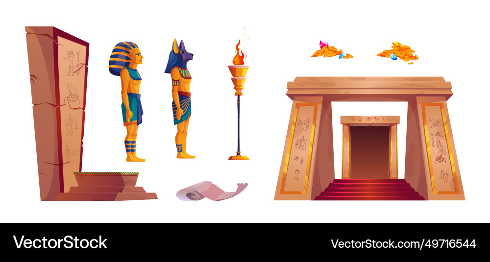 Set of egyptian pyramid interior design elements Vector Image
