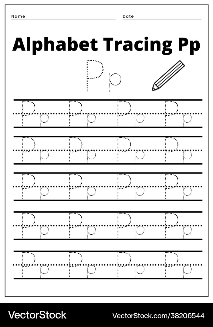 Tracing alphabet pp Royalty Free Vector Image - VectorStock