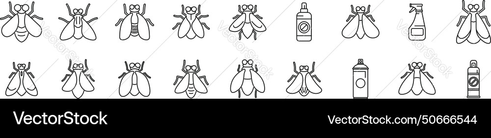 Tsetse fly icons set outline dangerous Royalty Free Vector
