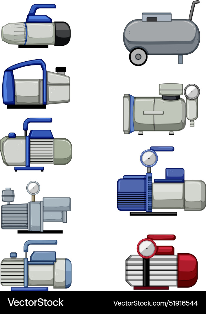 Vacuum pump set cartoon Royalty Free Vector Image
