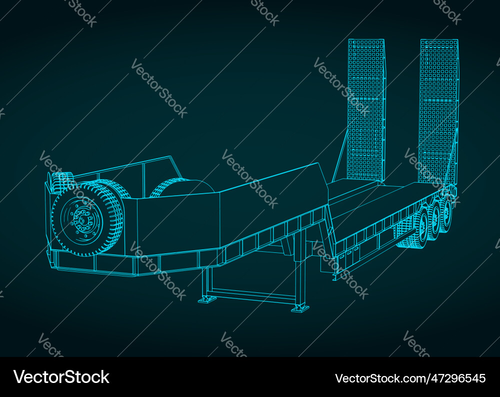 3 axle lowbed trailer drawings Royalty Free Vector Image