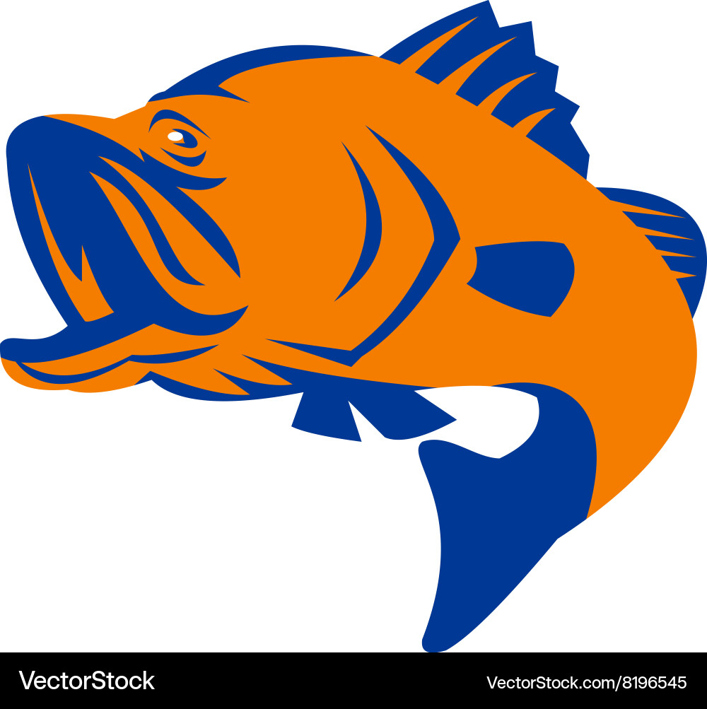 Barramundi fish jumping retro Royalty Free Vector Image