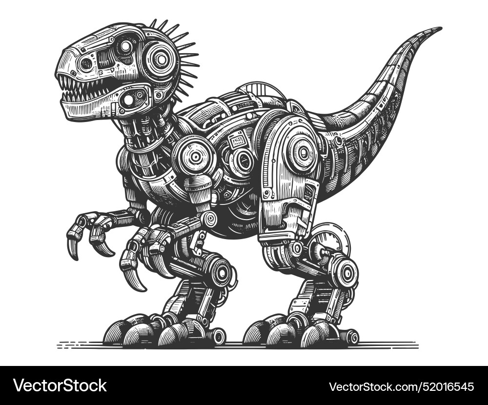 Robotic dinosaur engraving Royalty Free Vector Image