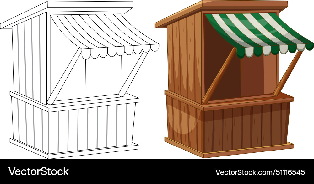 Two market stalls one colored and outlined Vector Image