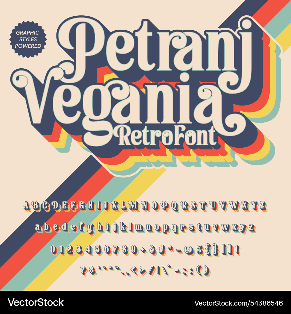Groovy retro vintage display bold font alphabet Vector Image