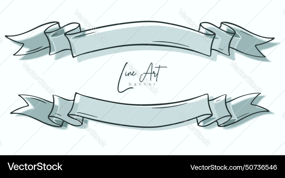 Hand drawn line art ribbon banner Royalty Free Vector Image