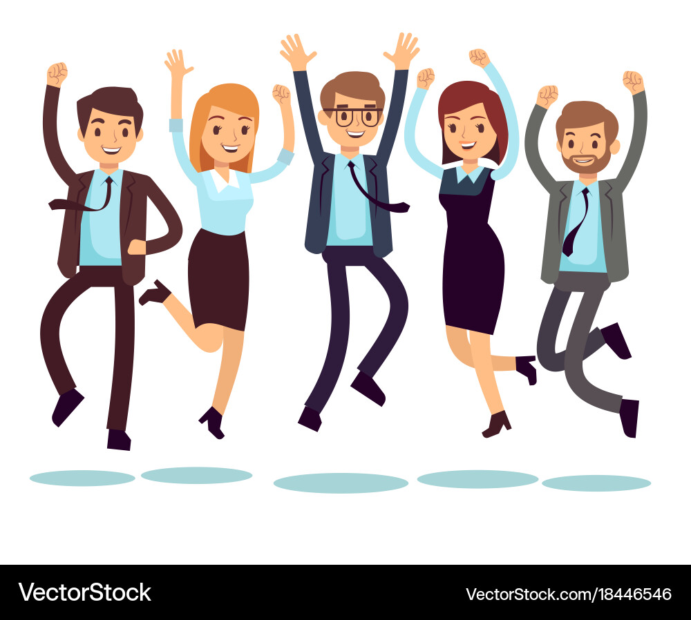 Happy and smiling workers business people jumping Vector Image