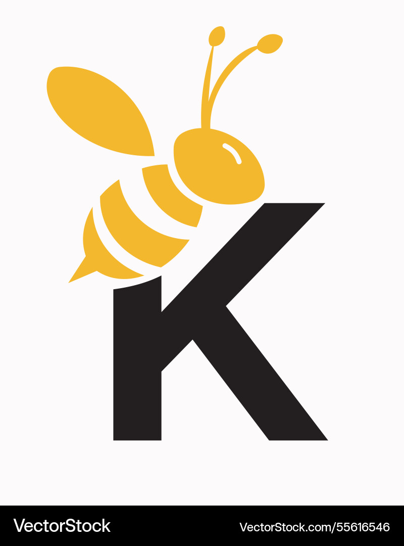 Initial bee logo on letter k for honey symbol Vector Image