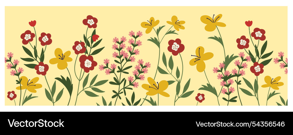 Spring and summer garden flowers in border Vector Image