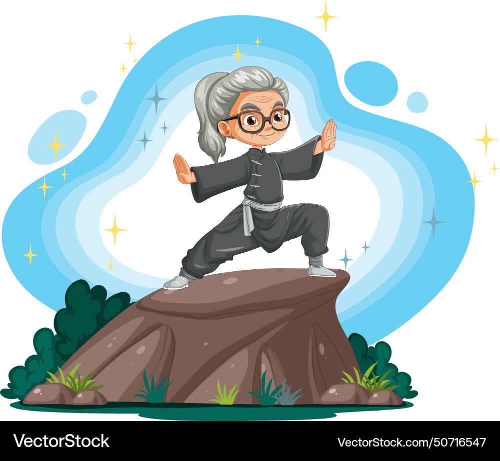 Animated elderly woman performing tai chi Vector Image