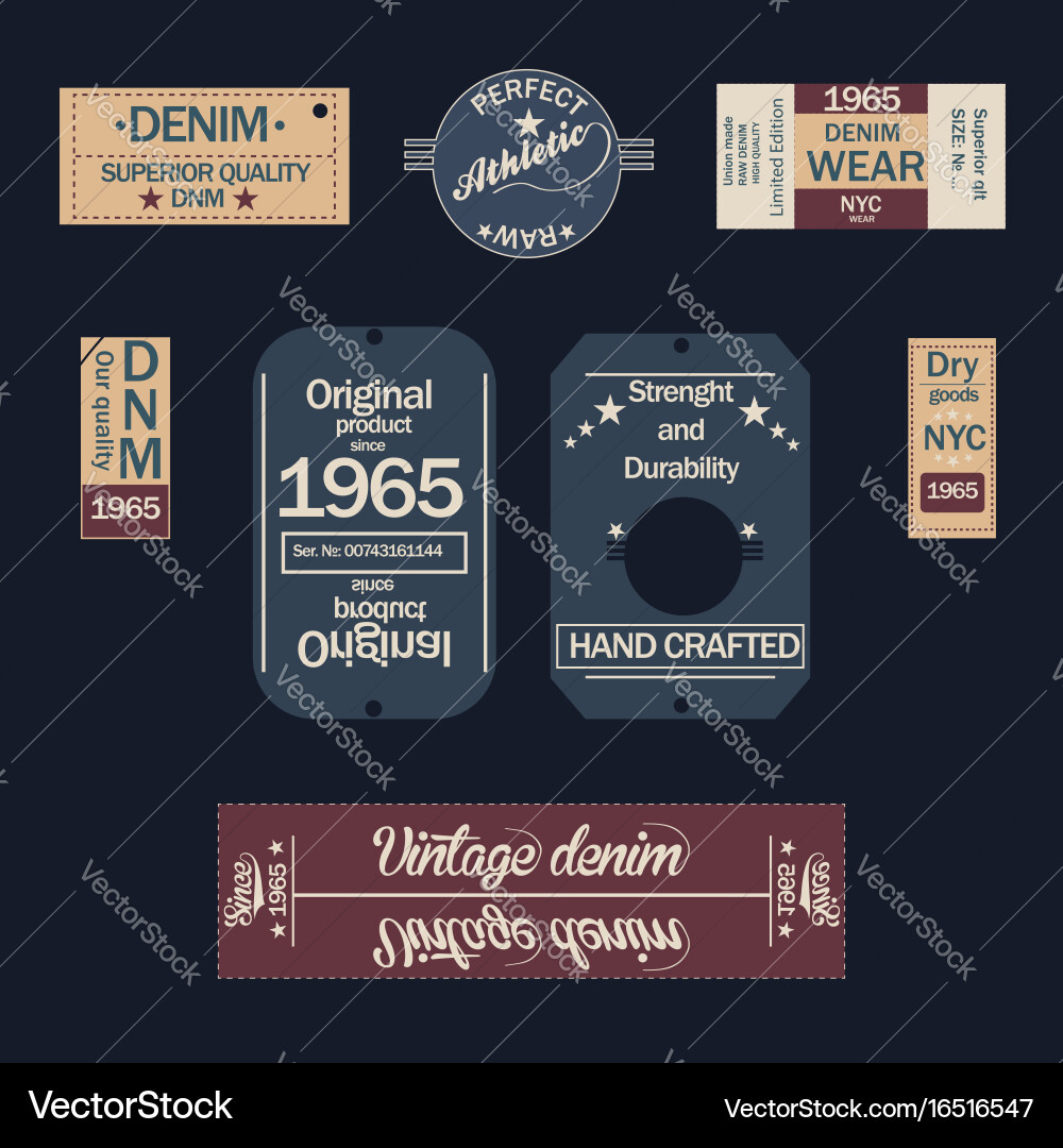Denim labels on dark background Royalty Free Vector Image