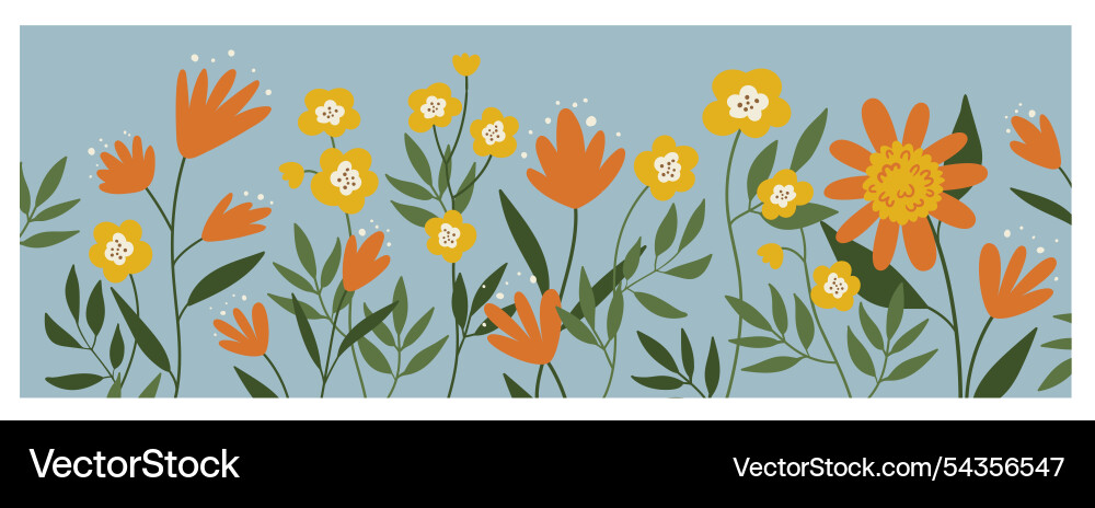 Flowers with leaves plants pattern in border – Royalty-Free Vector ...