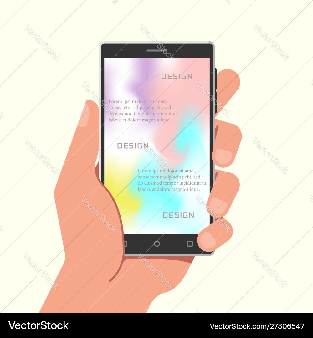 Hand holding phone with gradient mesh wallpapers Vector Image
