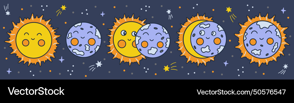 Solar eclipse hand drawn colorful Royalty Free Vector Image